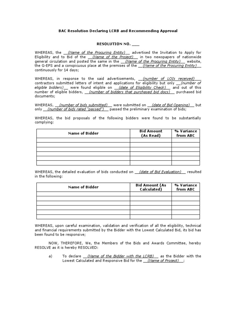 BAC Resolution Declaring LCRB and Recommending Approval | PDF
