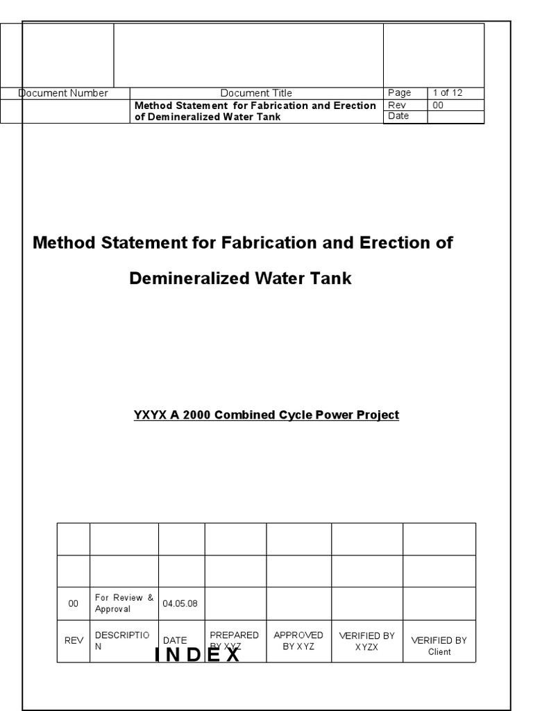Method Statement For Fabrication and Erection of Demineralized Water ...