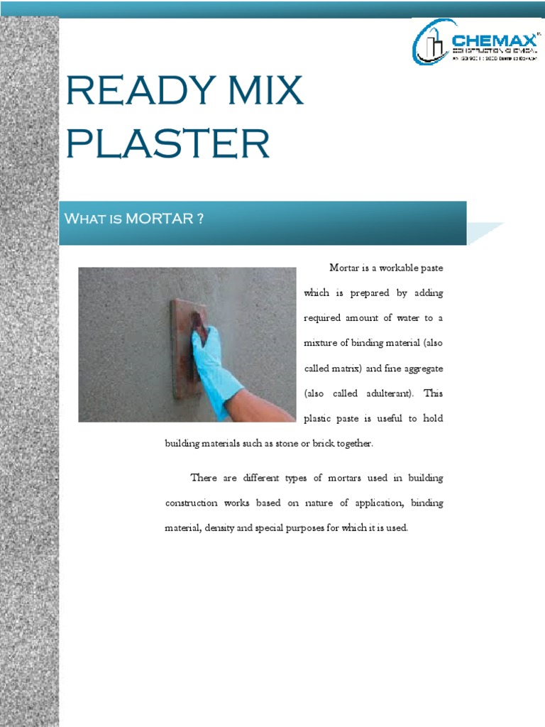 Ready Mix Plaster: What Is MORTAR ? | PDF | Mortar (Masonry) | Plaster