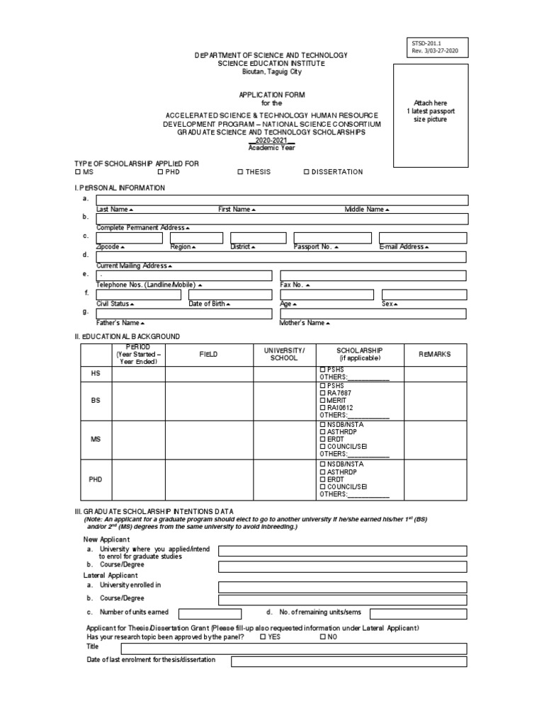 DOST Scholarship Form | PDF | Thesis | Doctor Of Philosophy