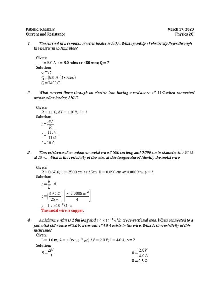 Physics Problems & Solutions | PDF | Electrical Resistivity And Conductivity | Electrical ...