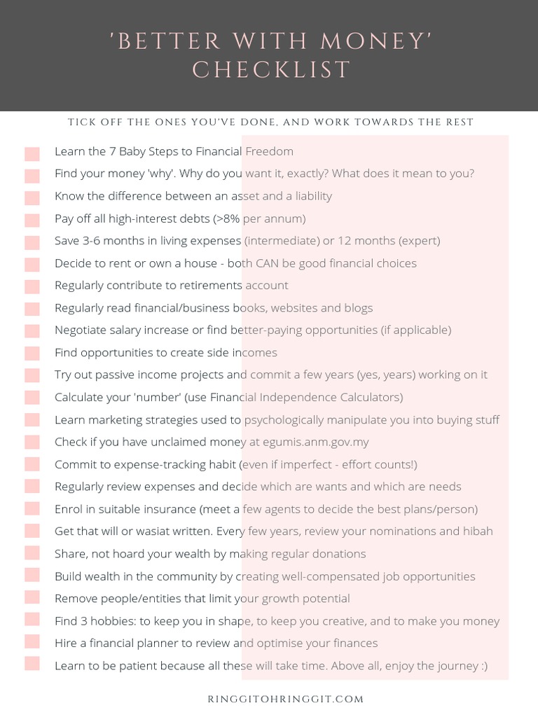 Better With Money Checklist PDF | PDF | Career & Growth | Business