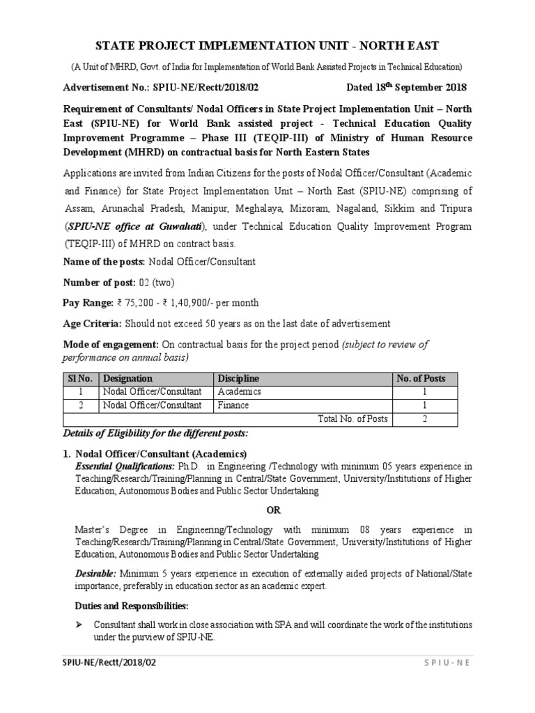 State Project Implementation Unit - North East: Performance On Annual ...