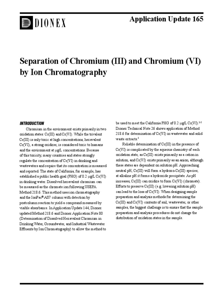 Separation of Chromium (III) and Chromium (VI) by Ion Chromatography ...