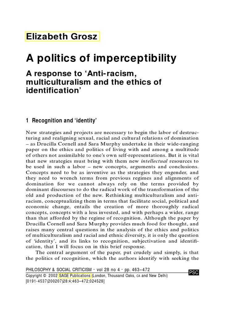 A Politics of Imperceptibility A Response To 'Anti-Racism ...