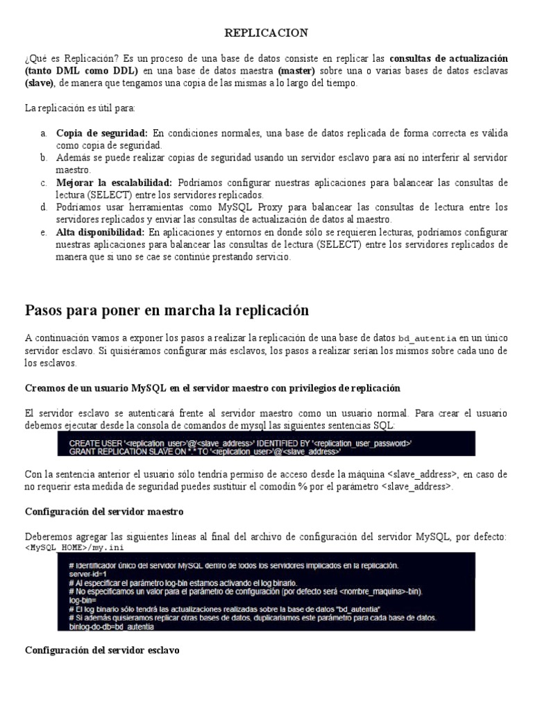 Replicacion - Base de Datos - Esalu | PDF | SQL | Bases de datos