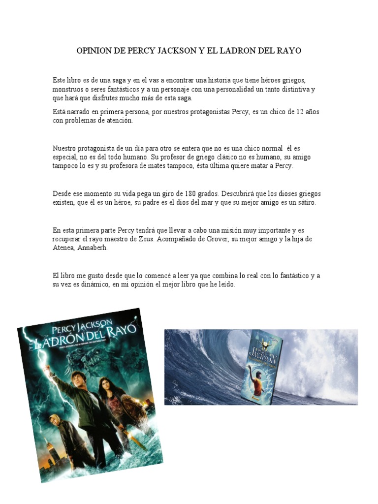 Opinion de Percy Jackson y El Ladron Del Rayo | PDF