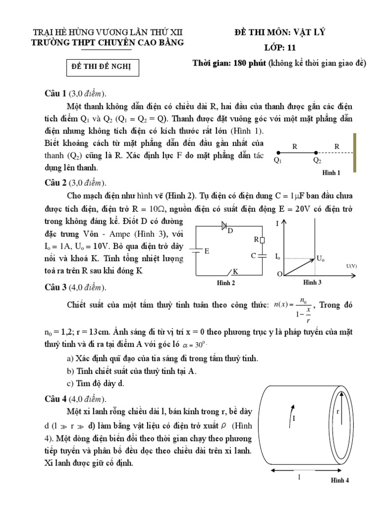 De Thi de Xuat Va Dap An Mon Vat Ly 11 Trai He Hung Vuong XII - THPT Chuyen Cao Bang PDF | PDF
