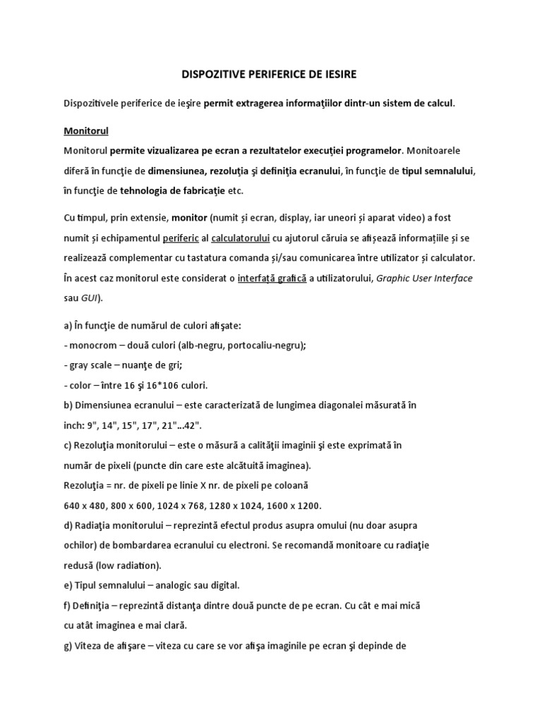 Dispozitive Periferice de Iesire | PDF