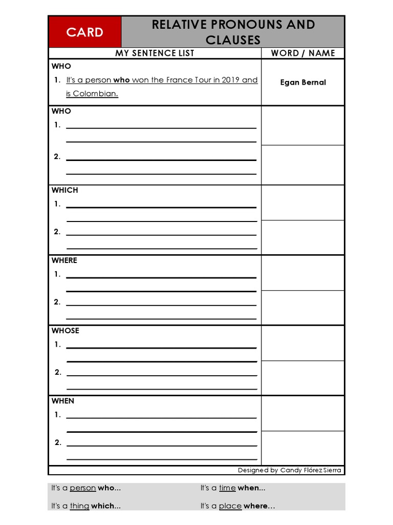 Card - Relative Clauses and Pronouns | PDF