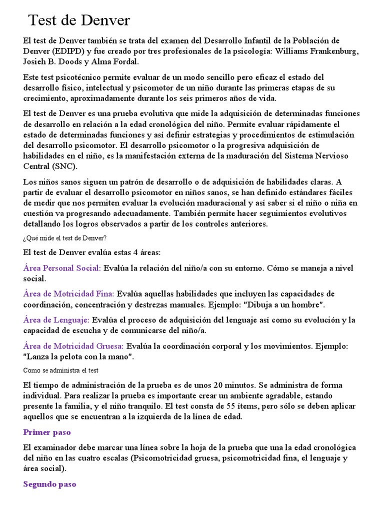 Test de Denver | PDF | Aquisición de idioma | Evolución