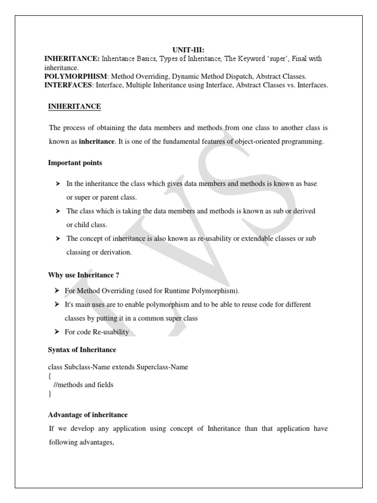 UNIT3 | PDF | Inheritance (Object Oriented Programming) | Method (Computer Programming)