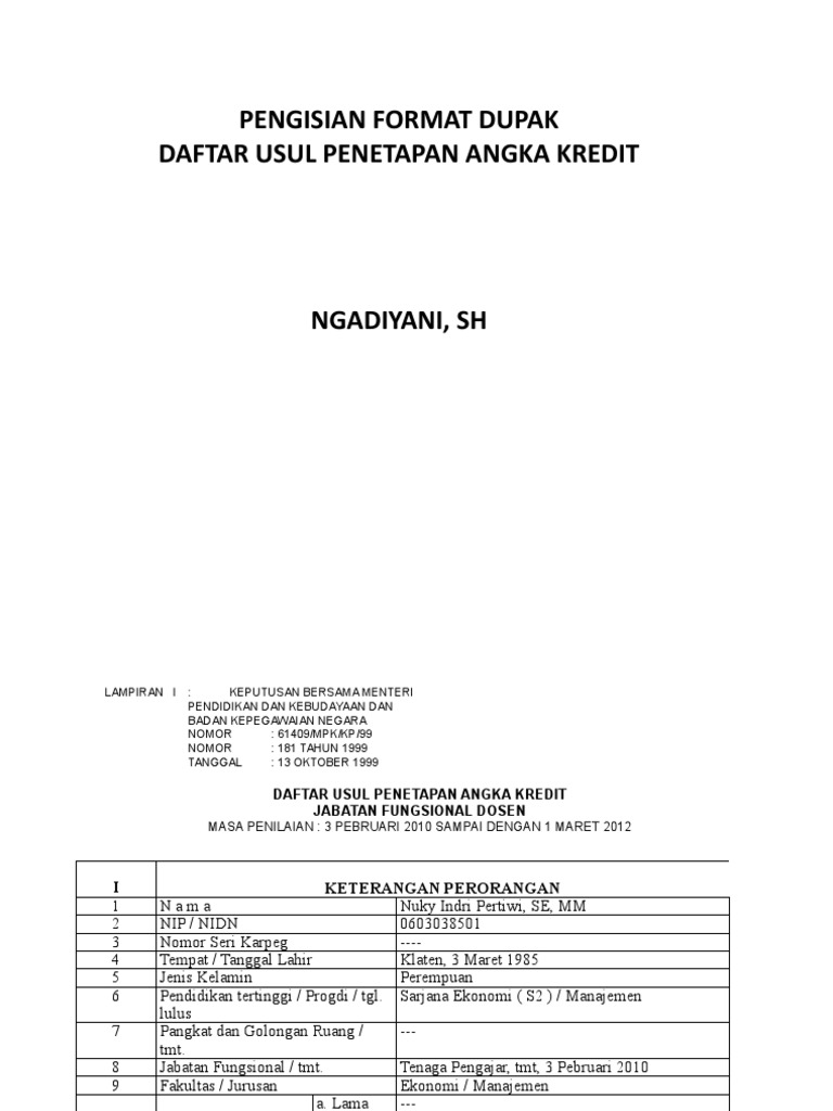 Pengisian Format Dupak | PDF