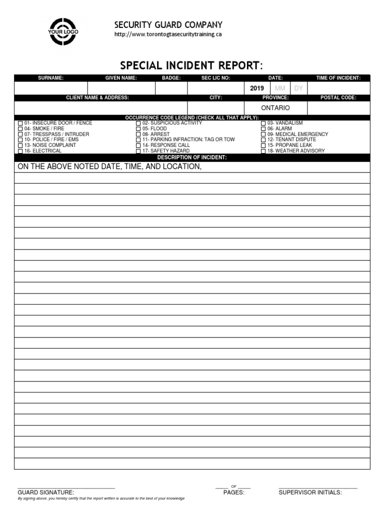Special Incident Report
