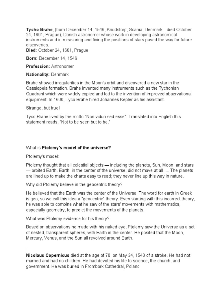 Tycho Brahe | PDF | Tycho Brahe | Universe
