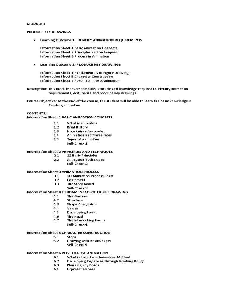 MODULE 1 - Produce Key Drawings | PDF | Animation | Media Technology