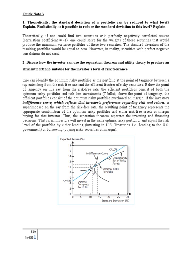 Indifference Curve, Which Reflects That Investor's Preferences ...