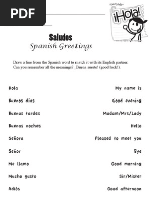 Spanish Worksheets Greetings