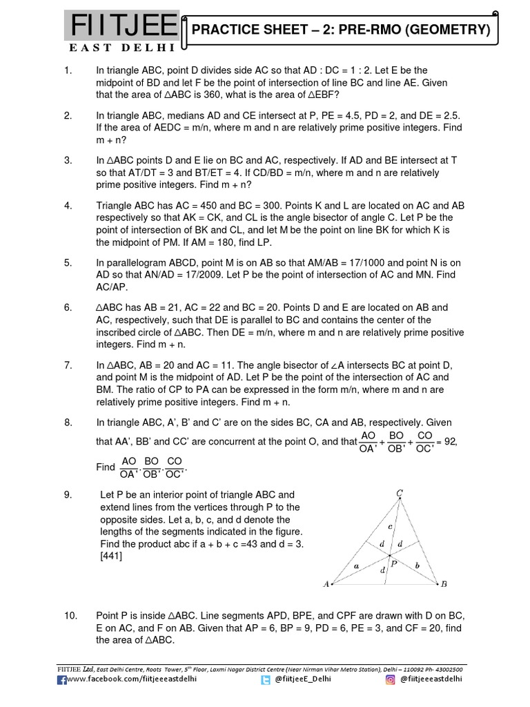 Fi I Tjee: Practice Sheet - 2: Pre-Rmo (Geometry) | PDF | Triangle | Triangle Geometry