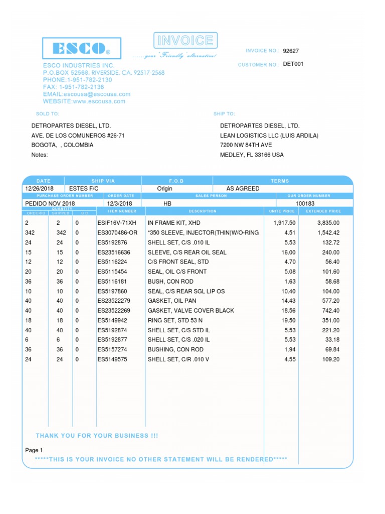 Invoice 92627 | PDF | Engines | Rotating Machines