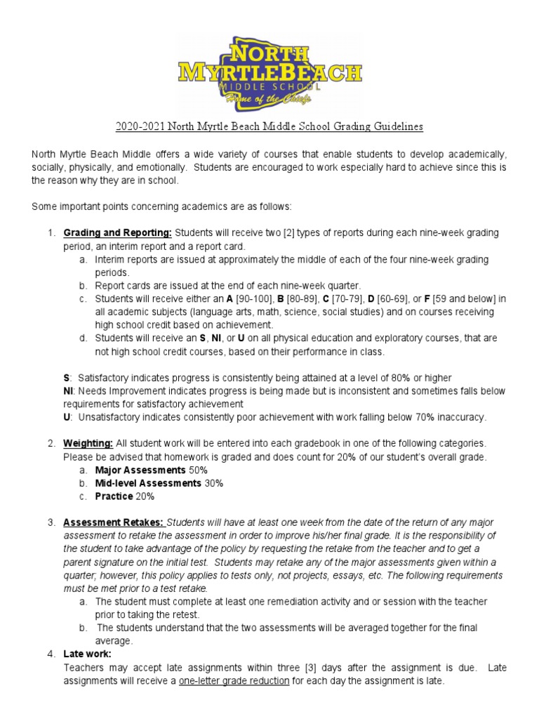 North Myrtle Beach Middle School Grading Guide | PDF | Students | Schools
