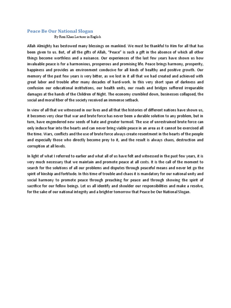 Peace: Our National Priority | PDF | Social Science | Religion ...