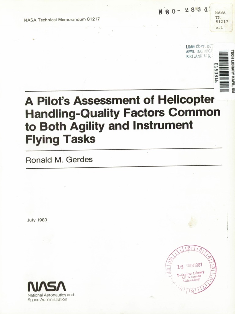 A Pilot's Assessment of Helicopter Handling-Quality Factors Common To ...