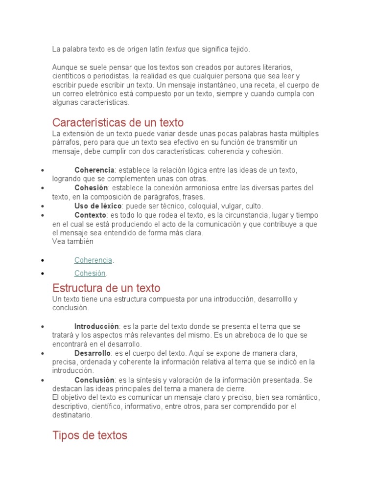 Características de Un Texto: Coherencia Cohesión | PDF | Epístola ...