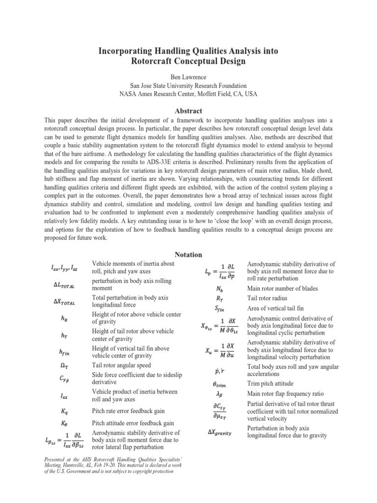 Incorporating Handling Qualities Analysis Into Rotorcraft Conceptual Design | Download Free PDF ...