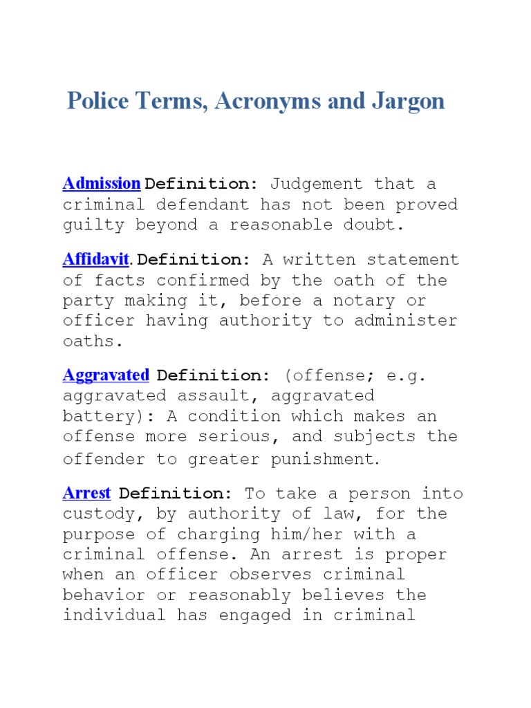Jargons Criminology Terminology