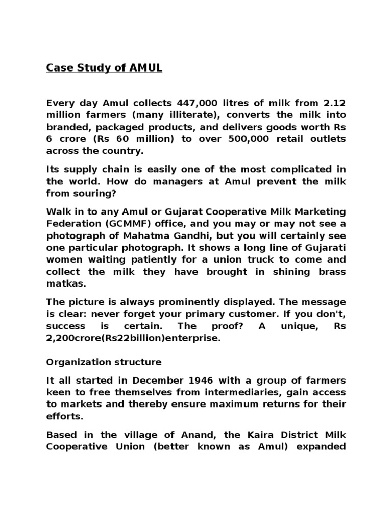 Case Study of AMUL | PDF | Supply Chain | Economies