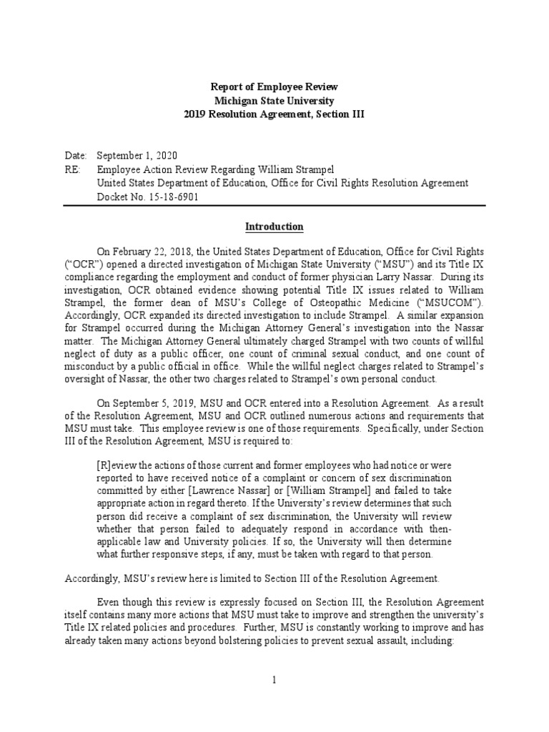 MSU Employee Review Report 2019 | PDF | Title Ix | Michigan State ...