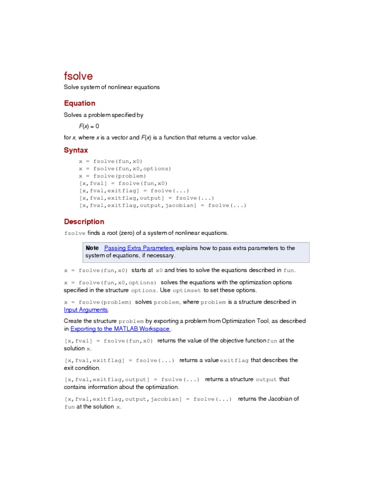 Help Fsolve Matlab Pdf Mathematical Optimization Linear Algebra