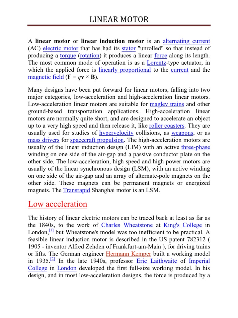 A Linear Motor or Linear Induction Motor Is An Alternating Current ...