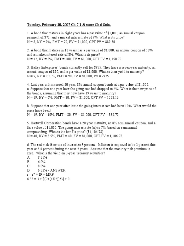 Tuesday, February 20, 2007 CH 7-1 & Some CH 6 Soln | PDF