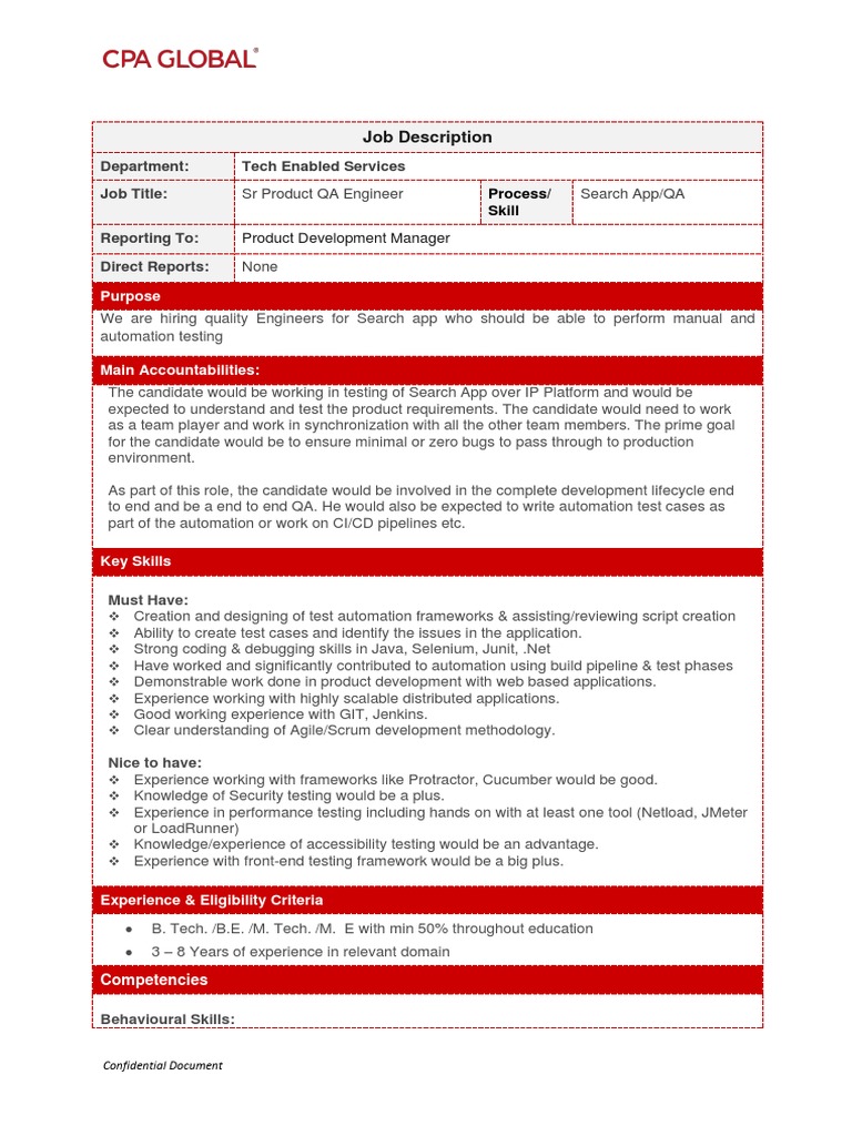 JD - SR Product QA Engineer | PDF | Web Application | Automation