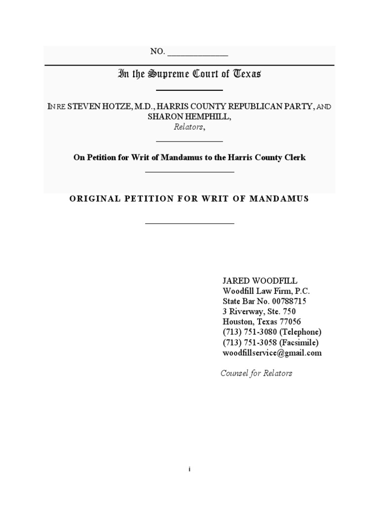 Petition For Writ of Mandamus Harris | PDF | Postal Voting | Early Voting