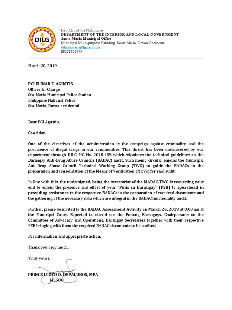 Pci Elinar F. Agustin: Department of The Interior and Local Government ...