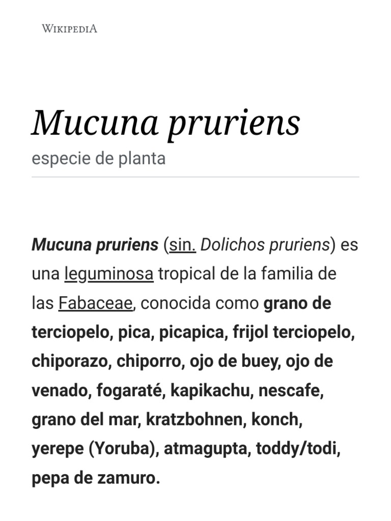 Mucuna Pruriens - Wikipedia, La Enciclopedia Libre | PDF | Plantas ...