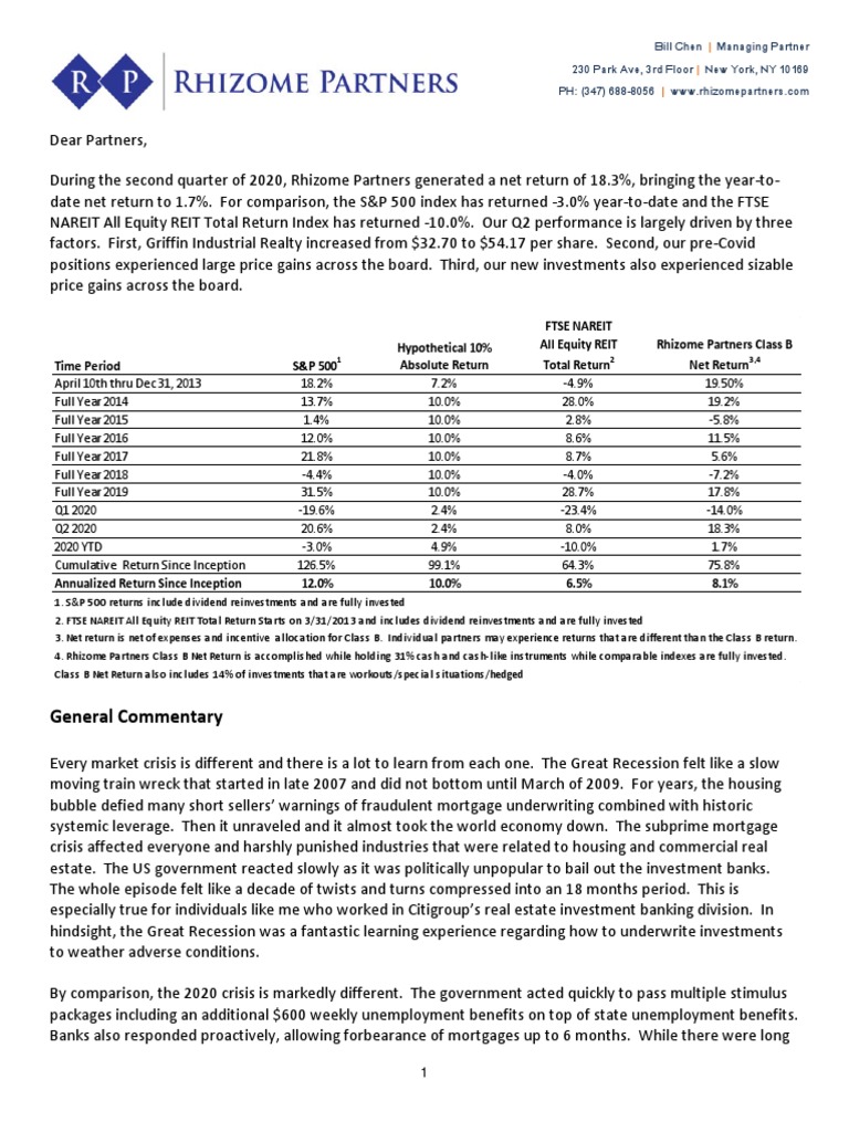 Rhizome Partners Q2 2020 Investor Letter Final | PDF | Investment ...