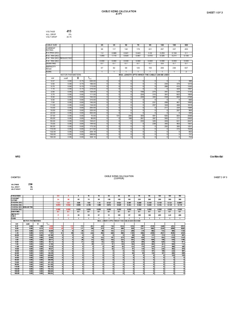 Cable Sizing Calculation Sheet | PDF | Alternating Current ...