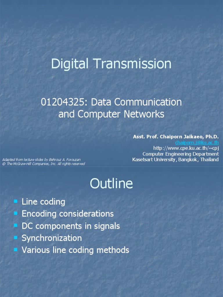 Digital Transmission: 01204325: Data Communication and Computer ...