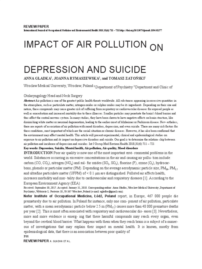 Impact of Air Pollution ON Depression and Suicide: Anna Gładka, Joanna ...
