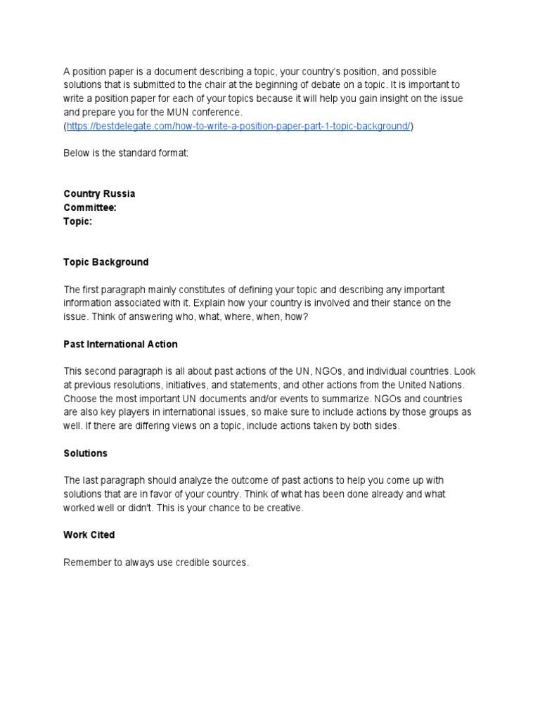 Position Paper Russia PDF | PDF | Politics