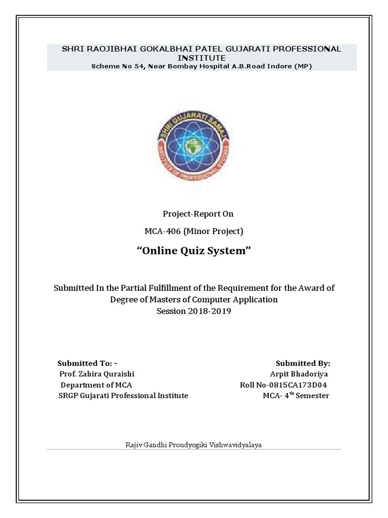 "Online Quiz System": Project-Report On MCA-406 (Minor Project ...