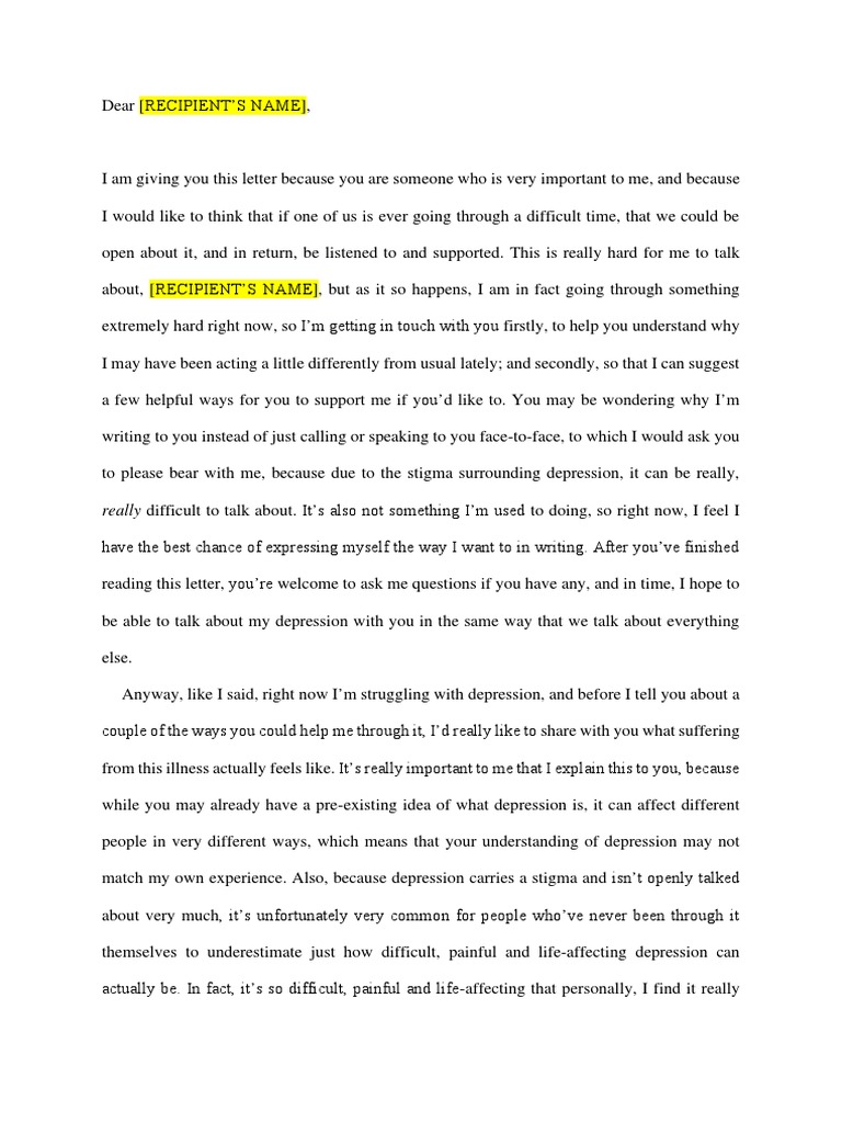 Depression Letter 2.0 | PDF | Feeling | Broken Heart