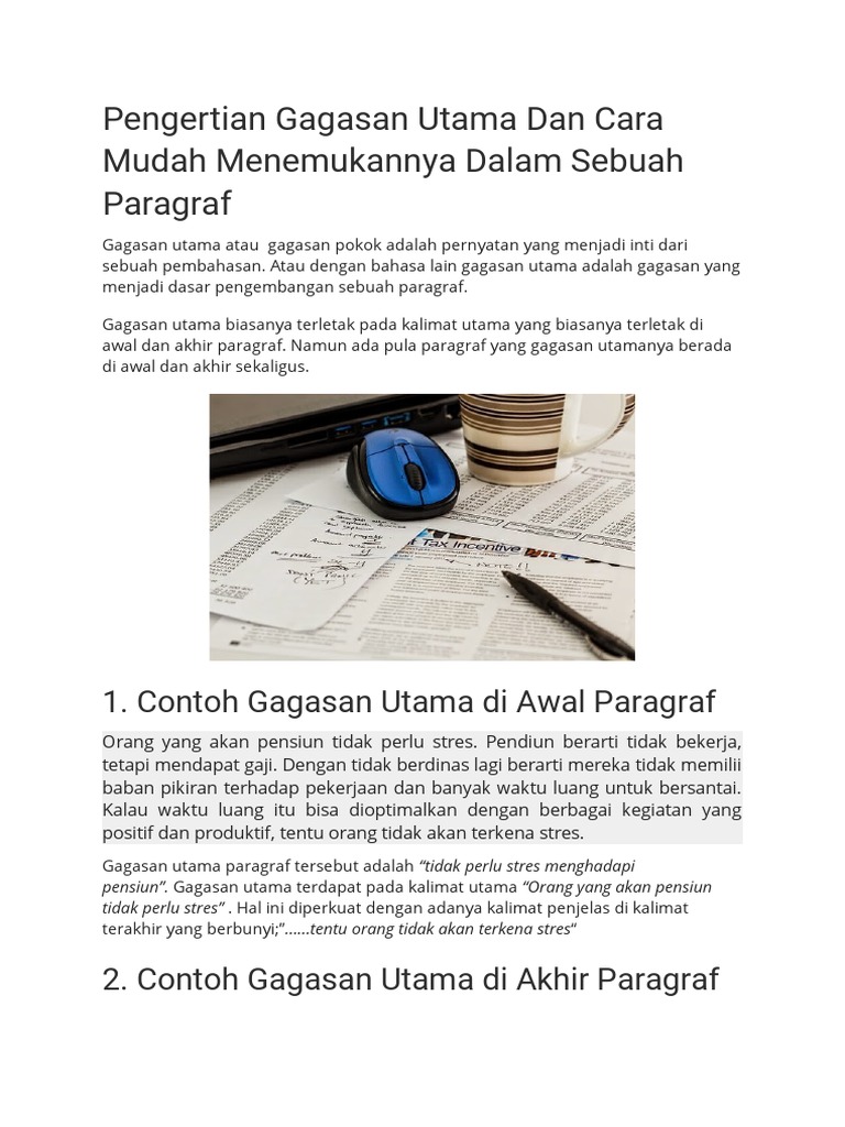 Pengertian Gagasan Utama Dan Cara Mudah Menemukannya Dalam Sebuah Paragraf | PDF | Karier ...