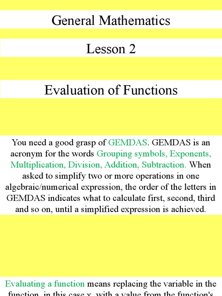General Mathematics Lesson 2 Evaluation of Functions | PDF | Function ...
