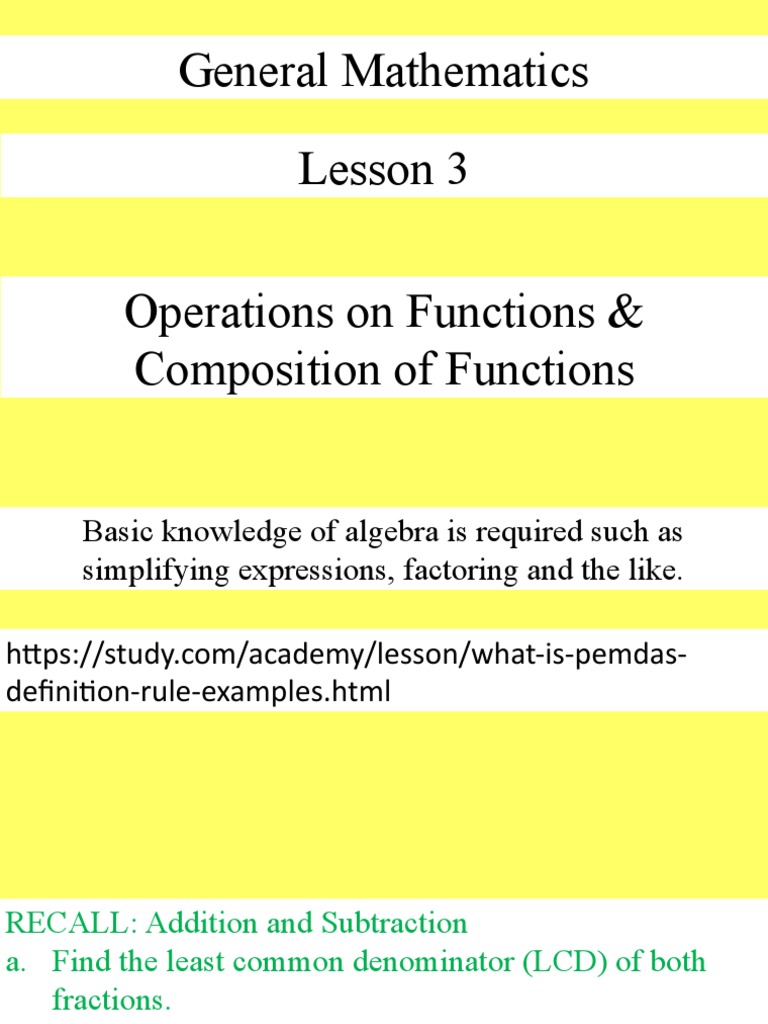 General Mathematics Lesson 3 Operations On Functions & Composition of Functions | PDF | Fraction ...