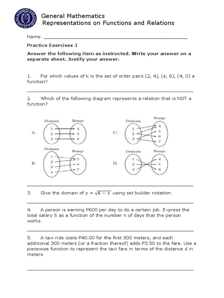 Representing Functions and Relations Through Practice Exercises | PDF